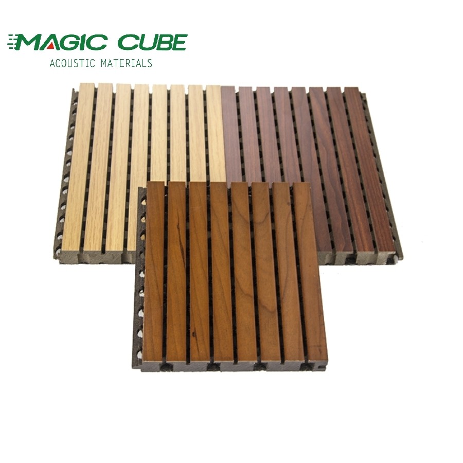 Modern Wood Grooved Slat Wooden Timber MDF Core Acoustic Panel For ...